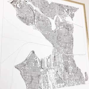 SEATTLE Map Street Map WASHINGTON City Map Drawing Black and White (art ...