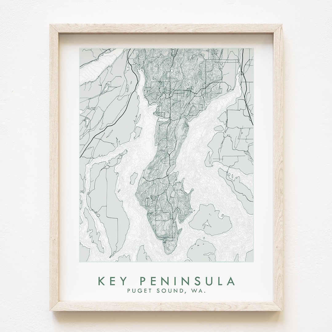 KEY PENINSULA Map Hand Drawn Topographic Map WASHINGTON Bathymetric Map ...