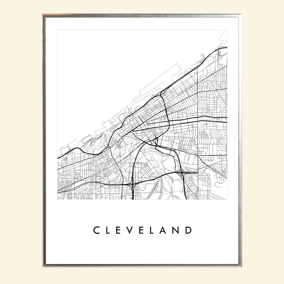 CLEVELAND Map Street Map OHIO City Map Drawing Black and White - Etsy