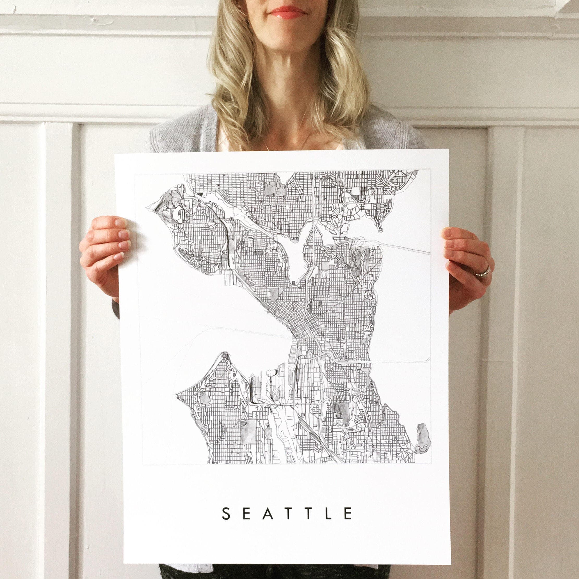SEATTLE Map Street Map WASHINGTON City Map Drawing Black and | Etsy