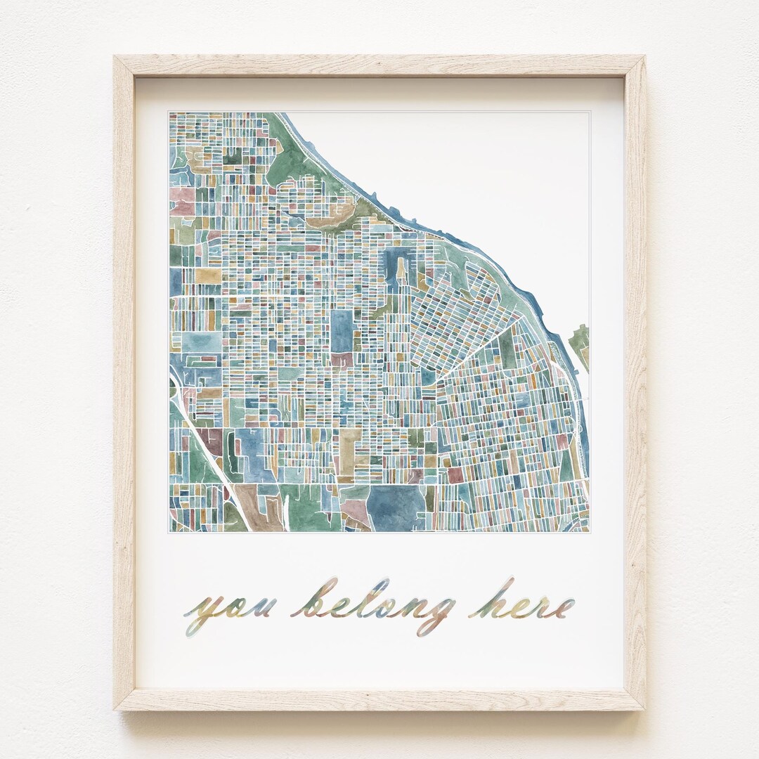 You Belong Here TACOMA Map Watercolor WASHINGTON City Block Plan (art ...