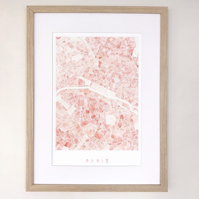 PARIS Map Hand Painted Watercolor Print FRANCE City Block Plan (art ...