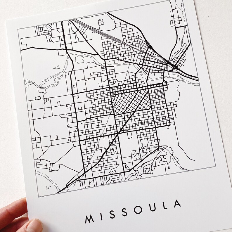 MISSOULA Map Street Map MONTANA City Map Drawing Black and - Etsy