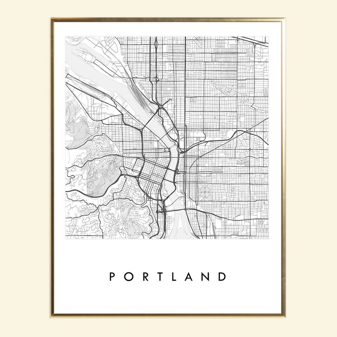 PORTLAND Map Street Map OREGON City Map Drawing Black and White art ...