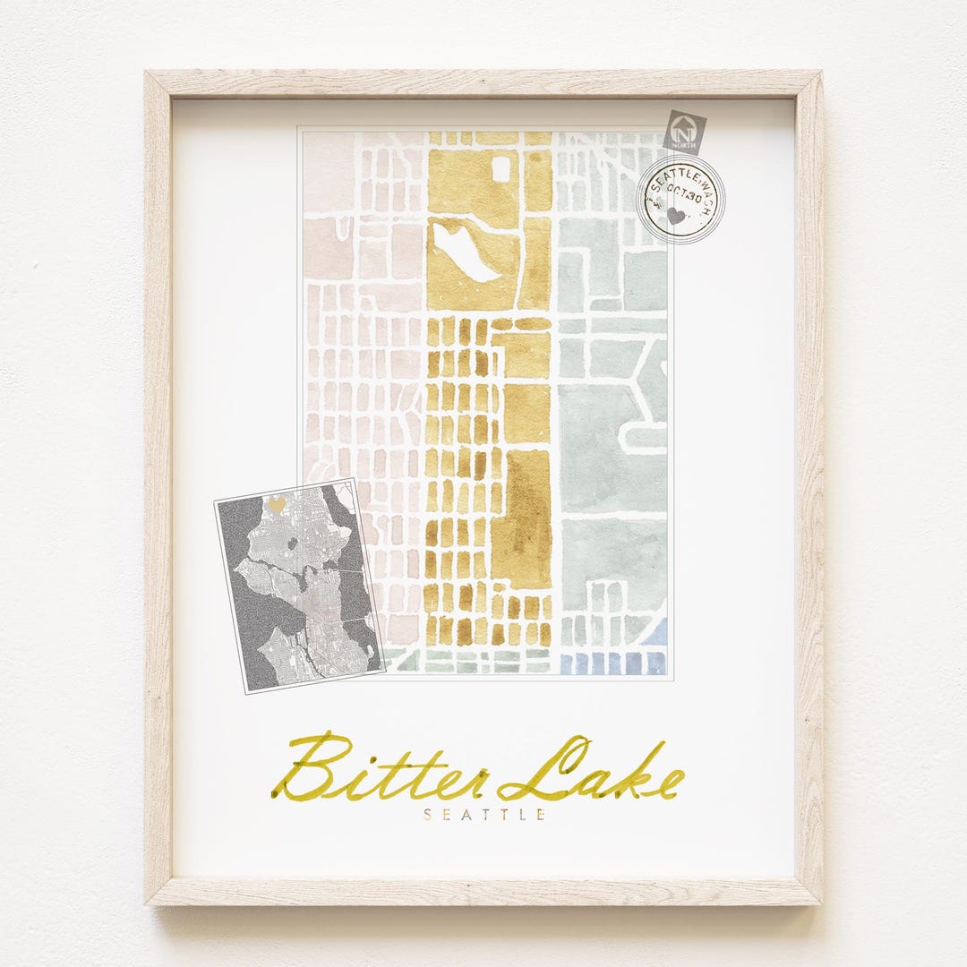 BITTER LAKE Seattle Neighborhood Map Watercolor Print WASHINGTON City ...