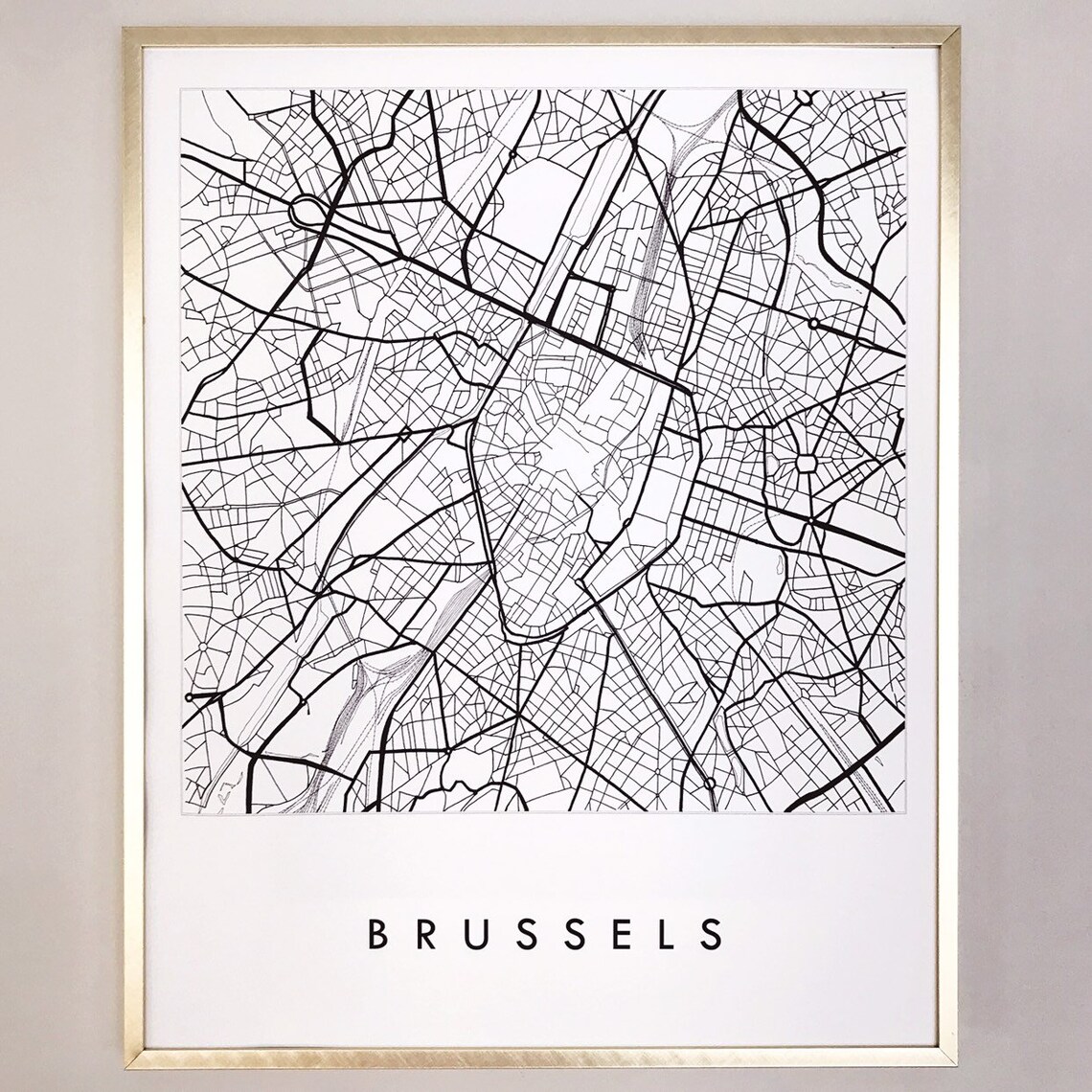 BRUSSELS Map Hand Drawn Street Map BELGIUM City Map Drawing Black and ...