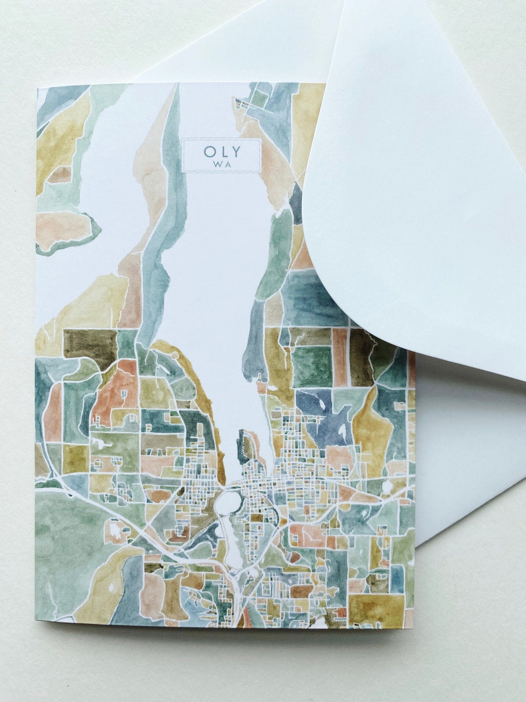 Colorfull OLYMPIA Watercolor Map Oly Greeting Card Folded Card ...