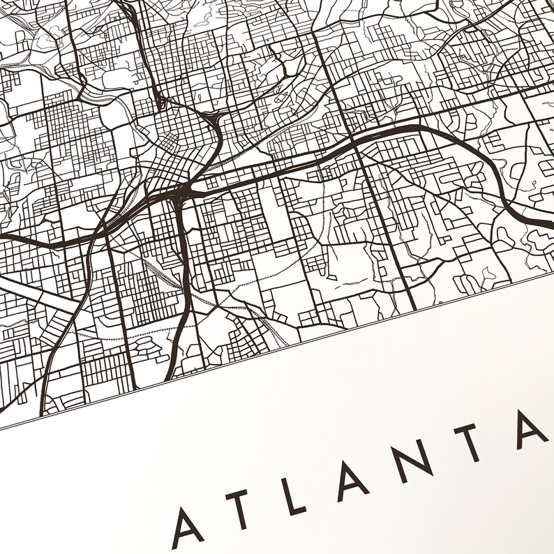 ATLANTA Map Street Map Georgia City Map Drawing Black and - Etsy
