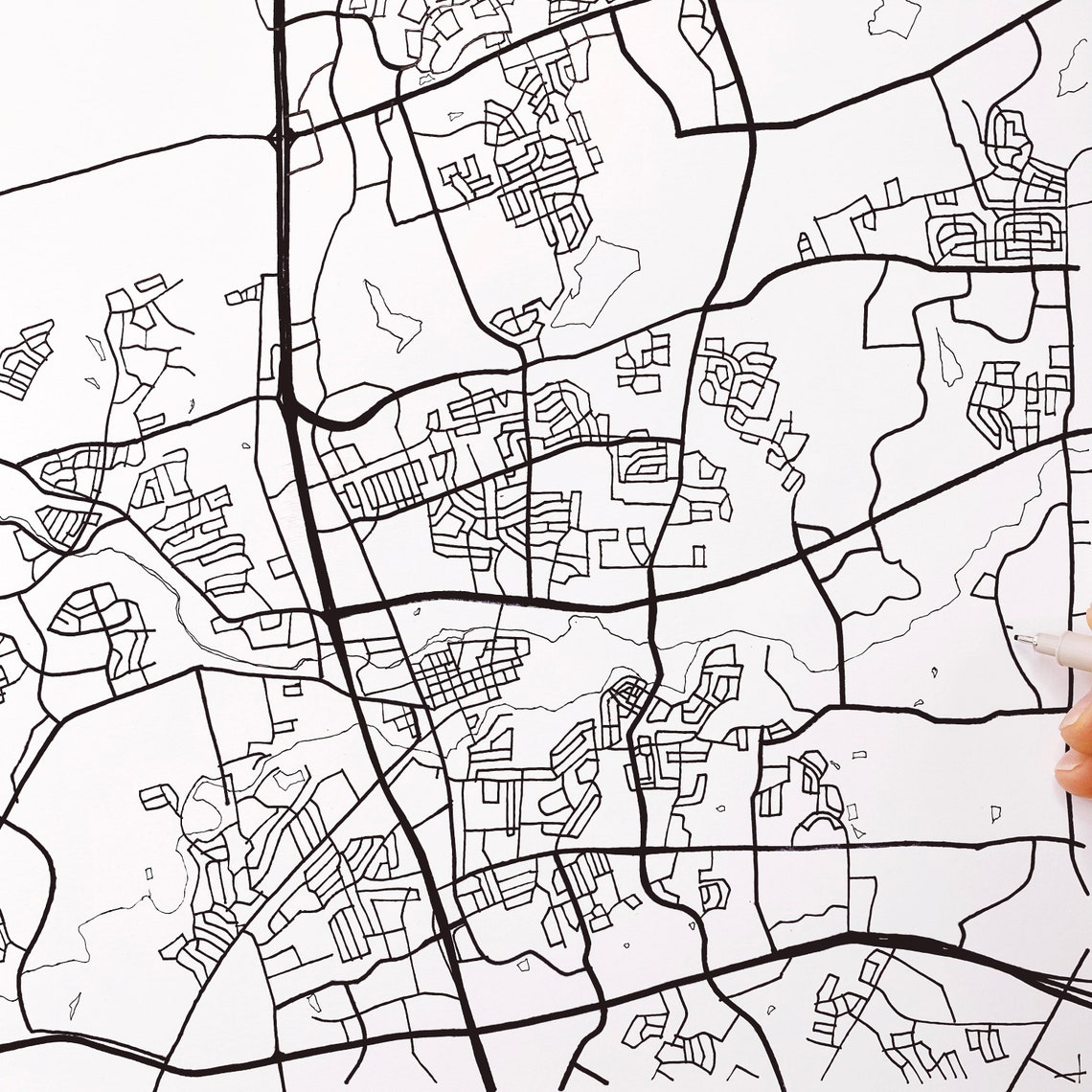 ROUND ROCK Map Street Map TEXAS City Map Drawing Black and White (art ...