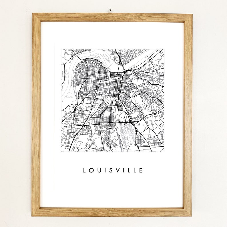 LOUISVILLE Map Street Map KENTUCKY City Map Drawing Black and White ...