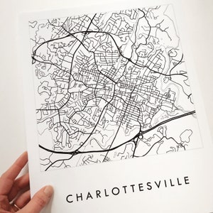 CHARLOTTESVILLE Virginia Map Street Map Drawing Black and White (art ...