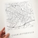 CHARLOTTESVILLE Virginia Map Street Map Drawing Black and White art ...
