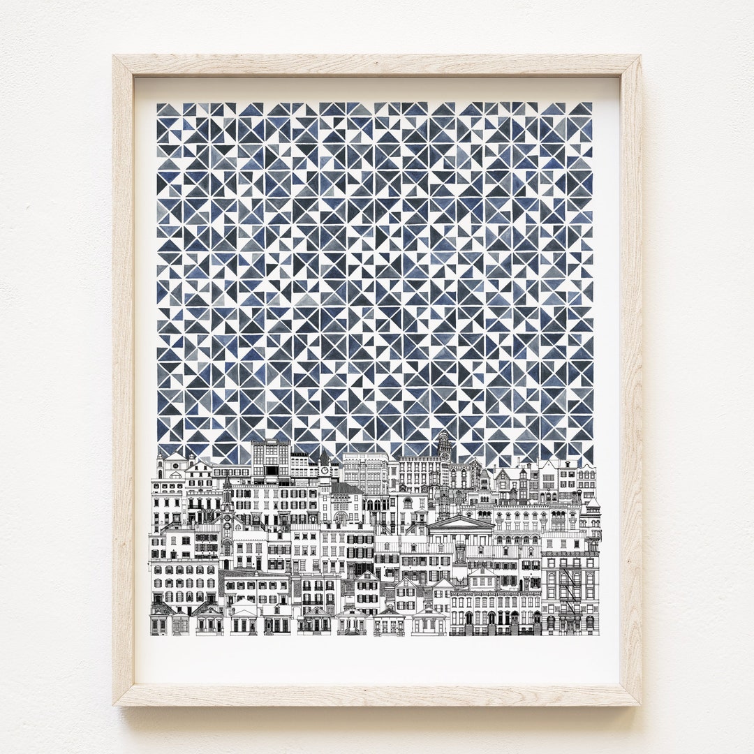 NIGHT CITY art Print Cityscape Geometry Architectural Drawing New ...