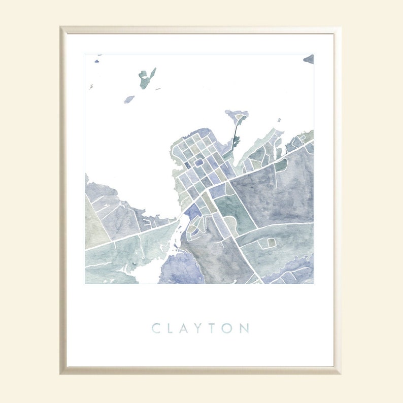 CLAYTON New York Map Watercolor Print City Block Plan art - Etsy