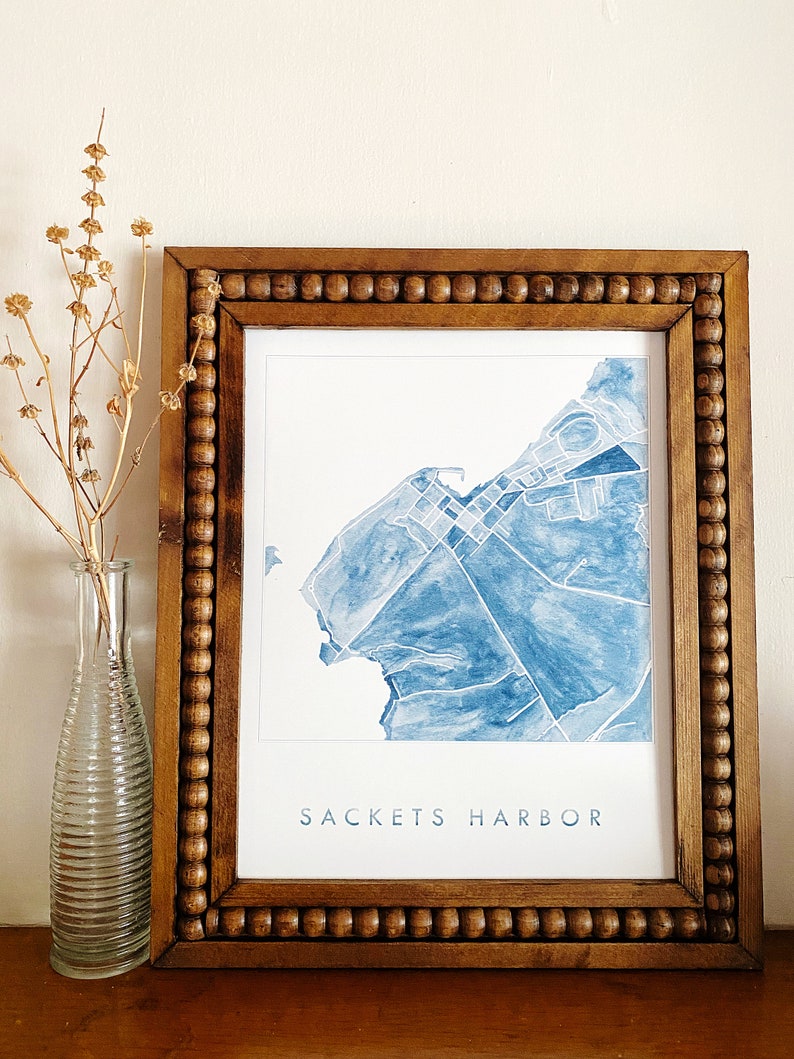 SACKETS HARBOR New York Hand Painted Map Watercolor Print City Block ...