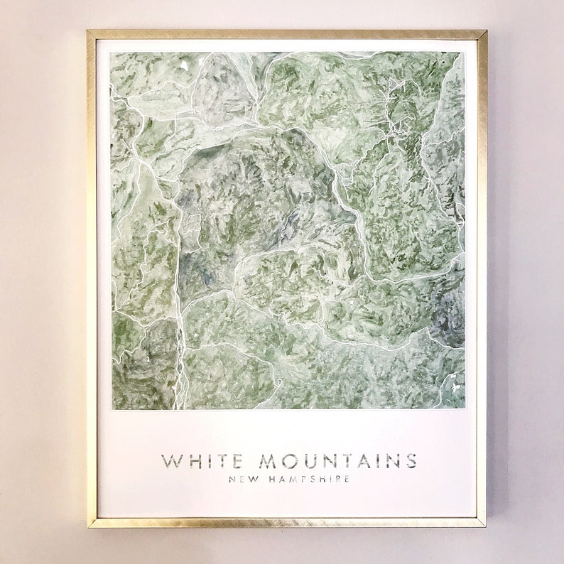WHITE MOUNTAINS Map Topographical Watercolor art Print New | Etsy
