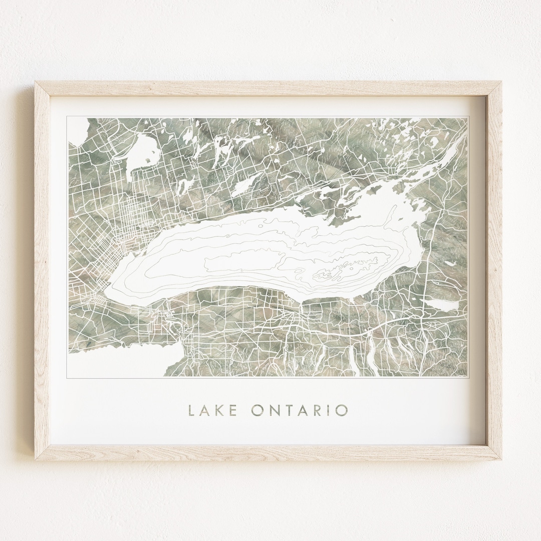 Lake ONTARIO Map Hand Drawn Painted Topographical Map New YORK (art ...