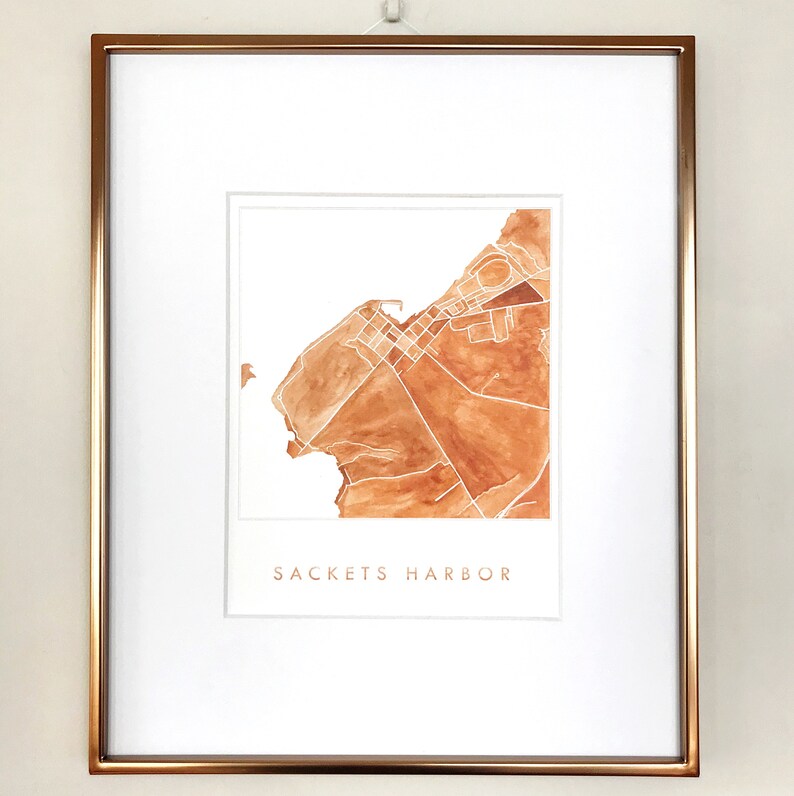 SACKETS HARBOR New York Hand Painted Map Watercolor Print City | Etsy