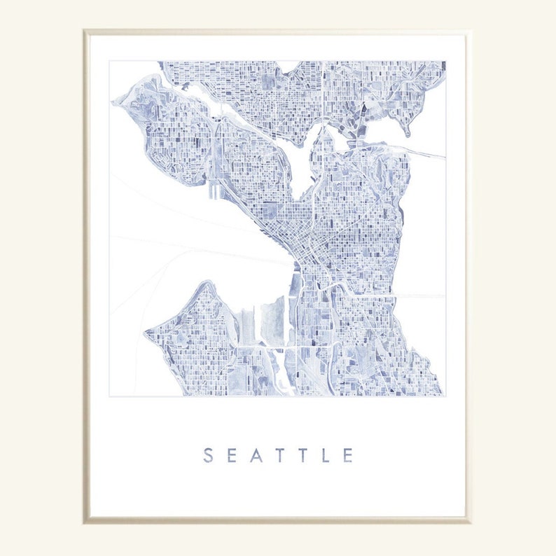 SEATTLE Map Watercolor Print WASHINGTON City Block Plan art - Etsy