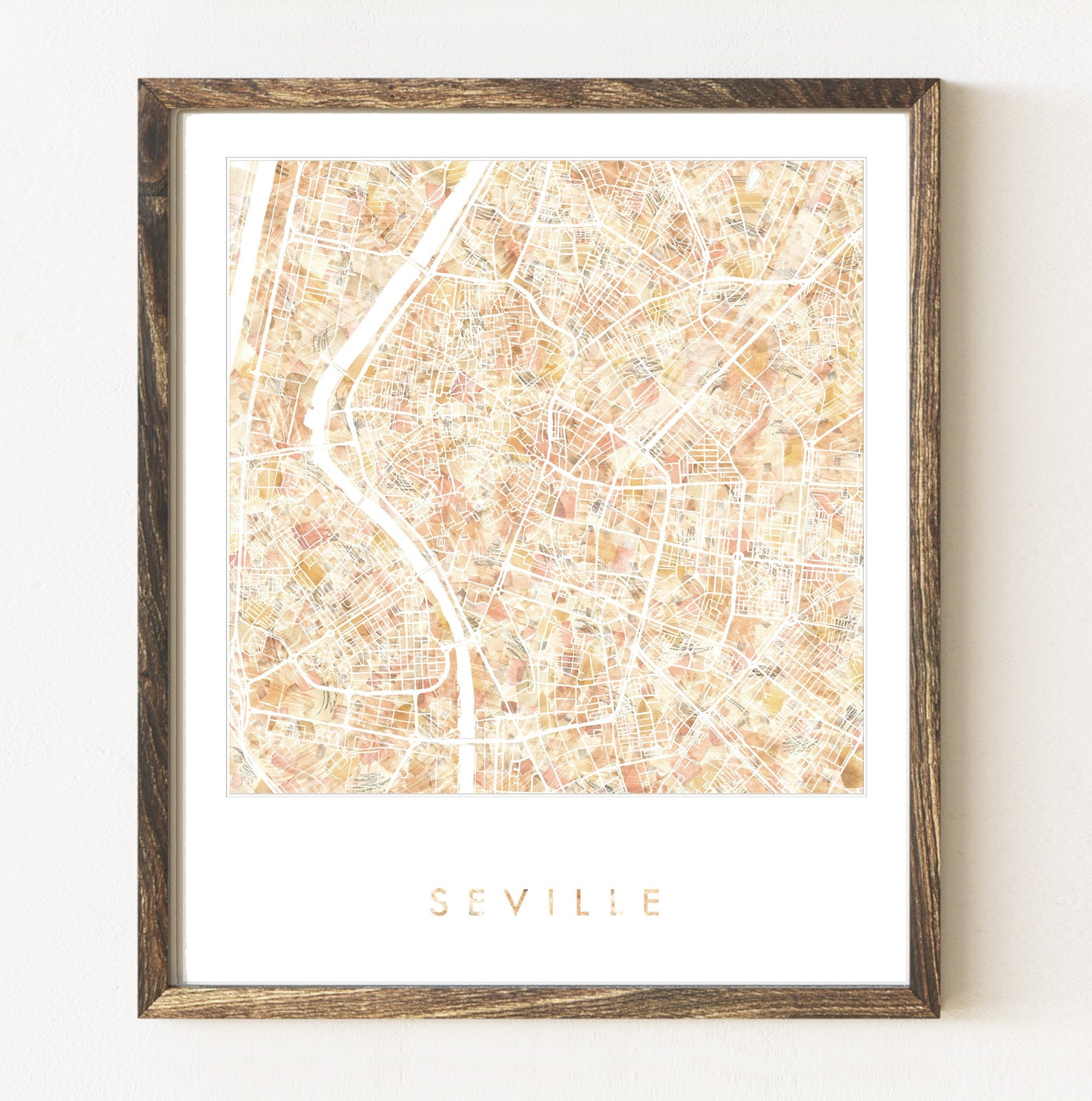 SEVILLE Map Urban Fabric Watercolor Texture Painting Spain City Plan ...