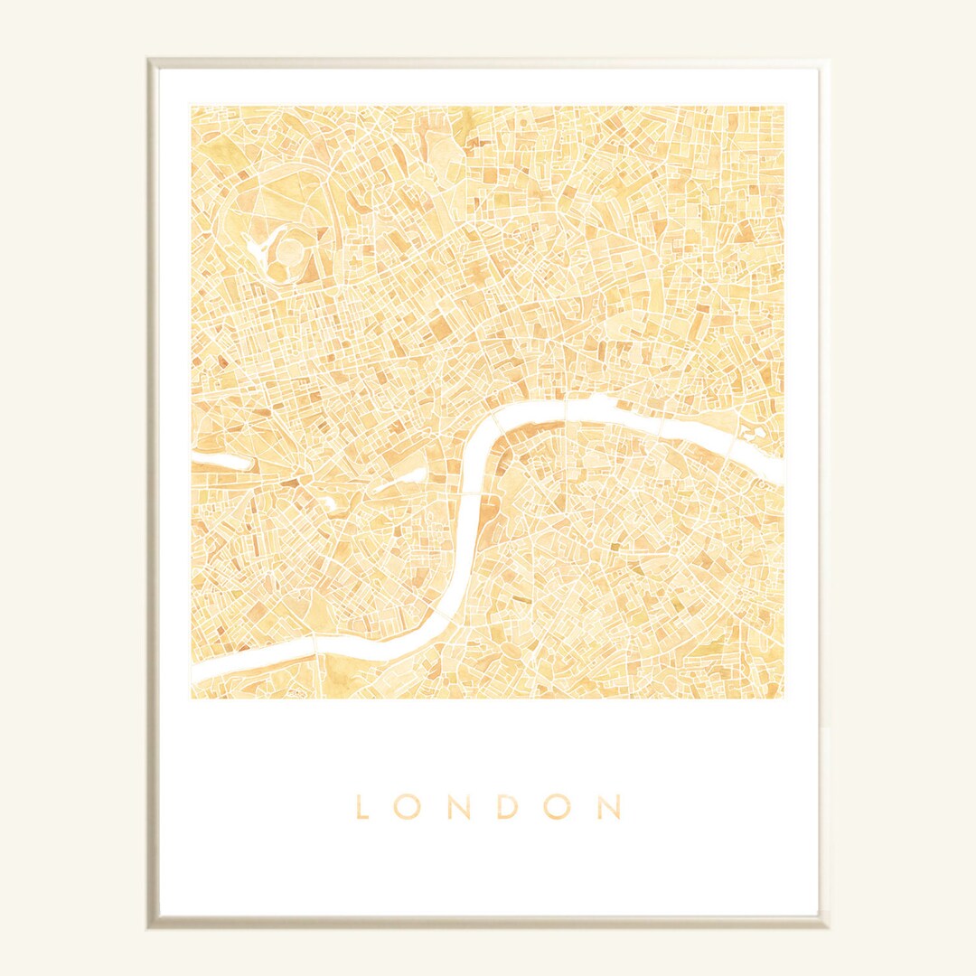 LONDON Map Hand Painted Watercolor Map Print UK City Block - Etsy