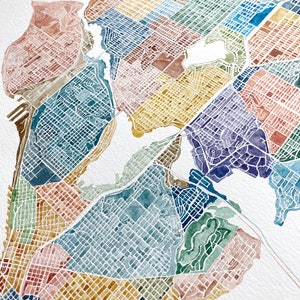SEATTLE Neighborhoods Map Colorful Watercolor Map WASHINGTON City Block ...