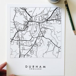 DURHAM Street Map ENGLAND City Map Drawing Black White (art Print ...