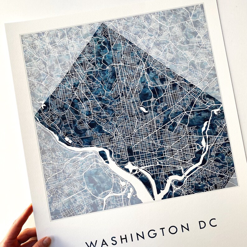 WASHINGTON DC Map Urban Fabric Watercolor Texture Painting US Capitol ...
