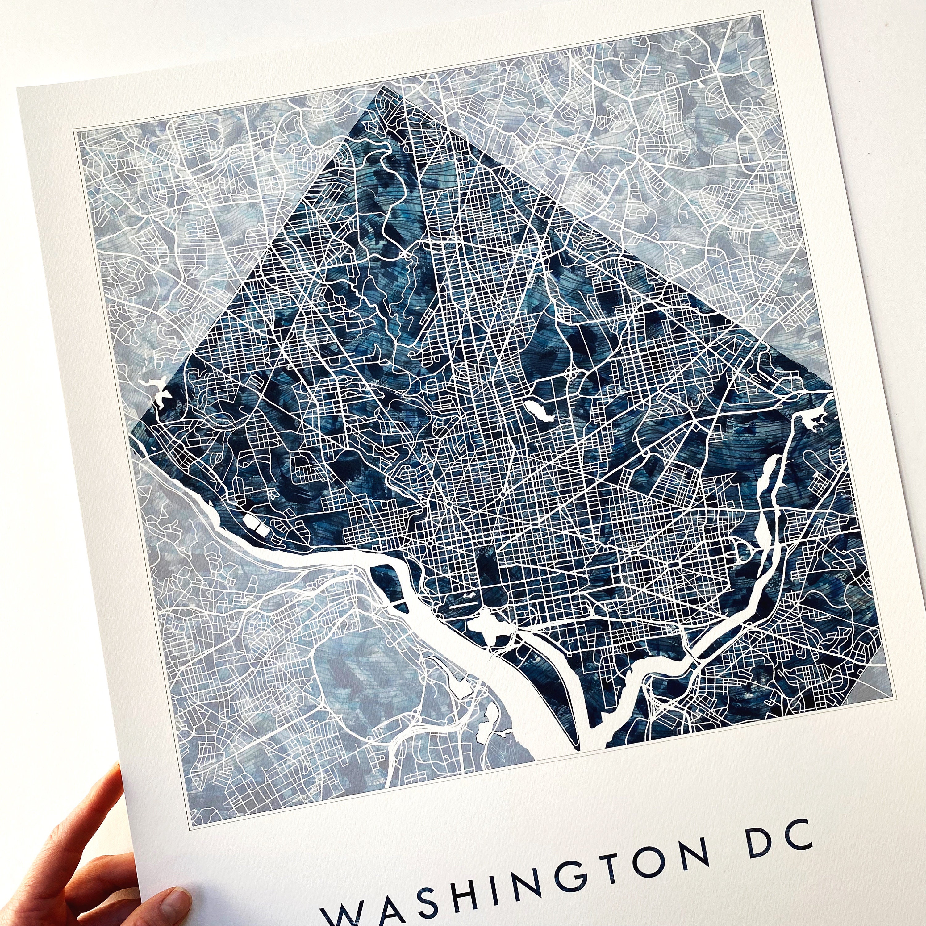 WASHINGTON DC Map Urban Fabric Watercolor Texture Painting US Capitol ...