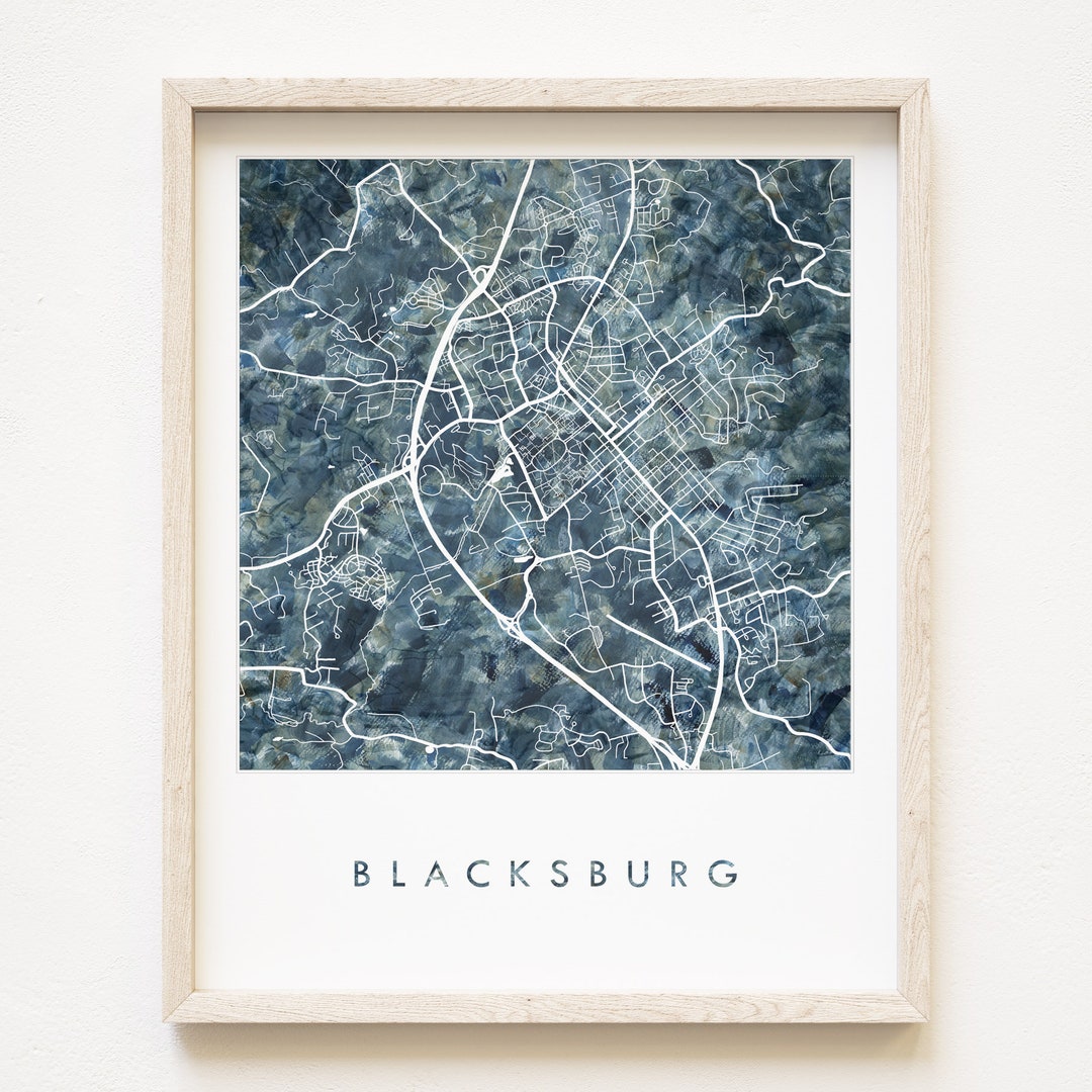BLACKSBURG Map Watercolor Wash Print VIRGINIA City Plan (art Print ...