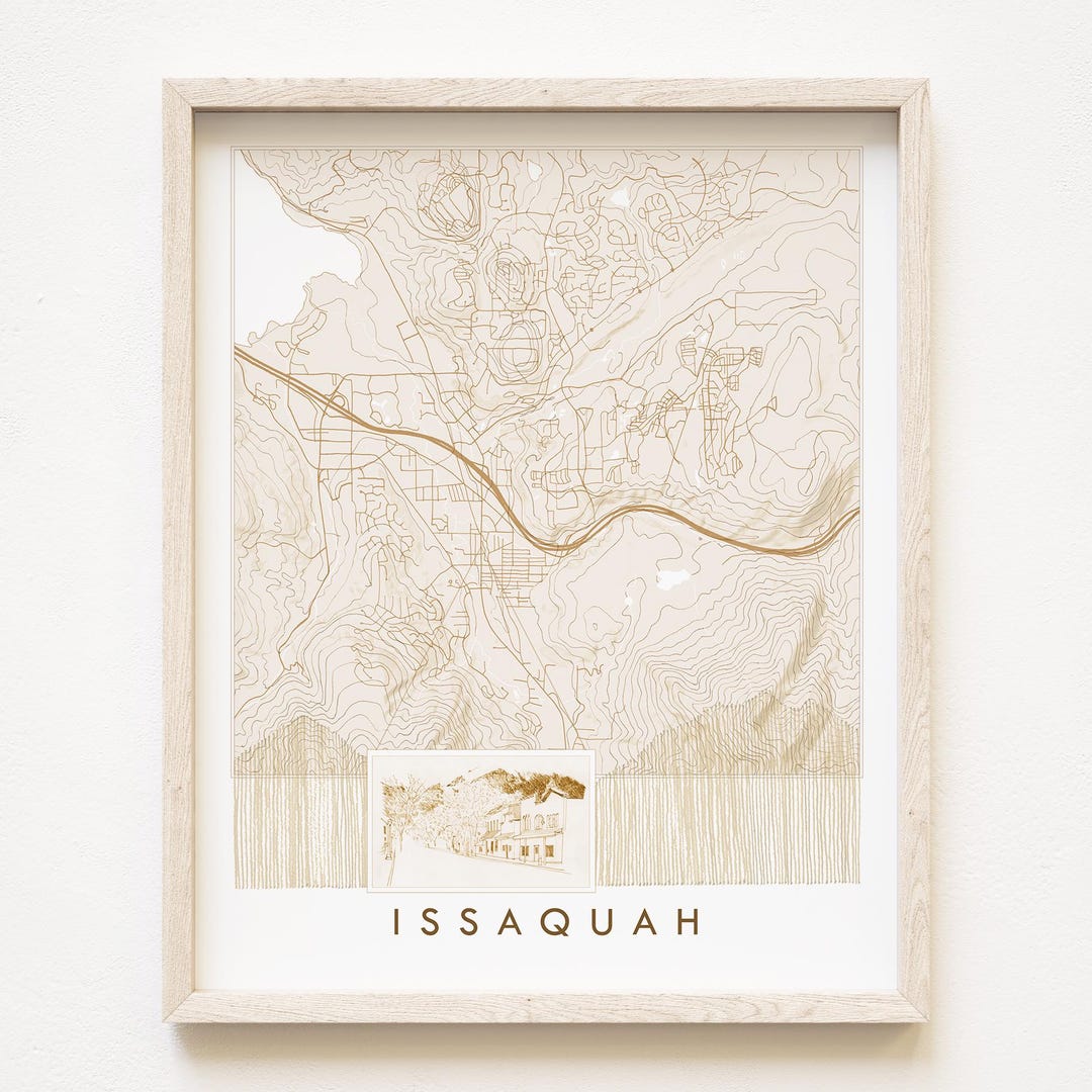 ISSAQUAH Map Hand Drawn Topographic Map WASHINGTON Map Drawing (art ...
