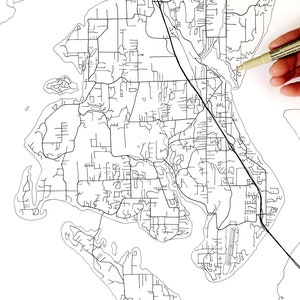 GIG HARBOR Hand-drawn "blueprint" Map Standard POSTCARD Washington ...