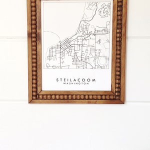 STEILACOOM Map Hand Drawn Street Map WASHINGTON City Map Drawing Black ...