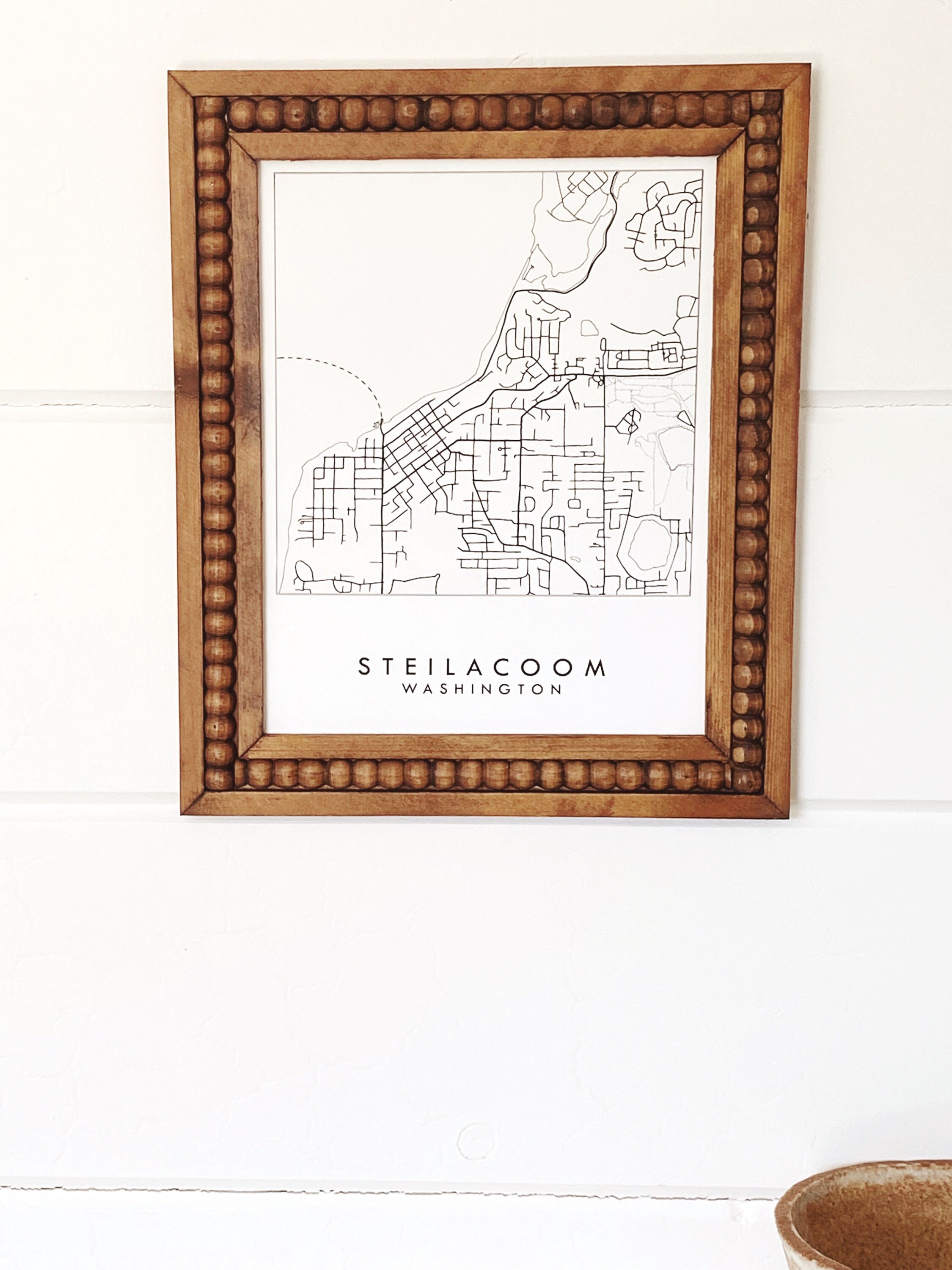 STEILACOOM Map Hand Drawn Street Map WASHINGTON City Map Drawing Black ...