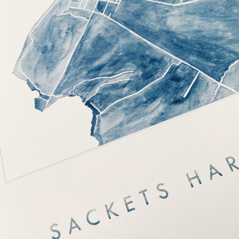 SACKETS HARBOR New York Hand Painted Map Watercolor Print City Block ...