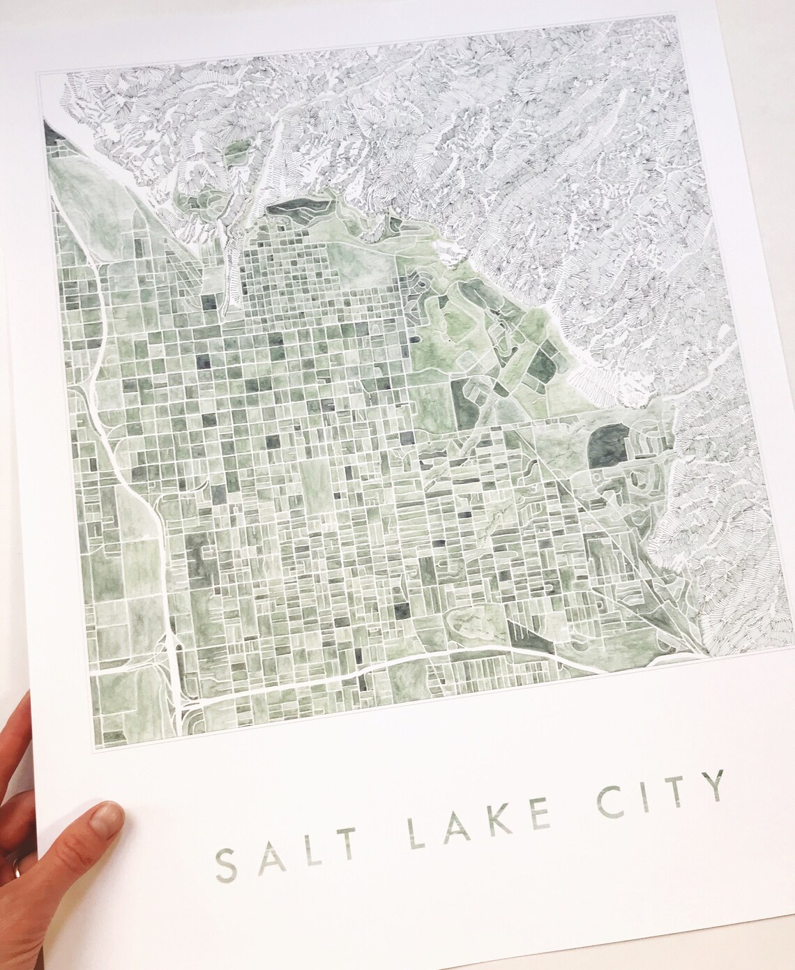 SALT LAKE CITY Map Watercolor Print Utah City Block Plan (art Print ...