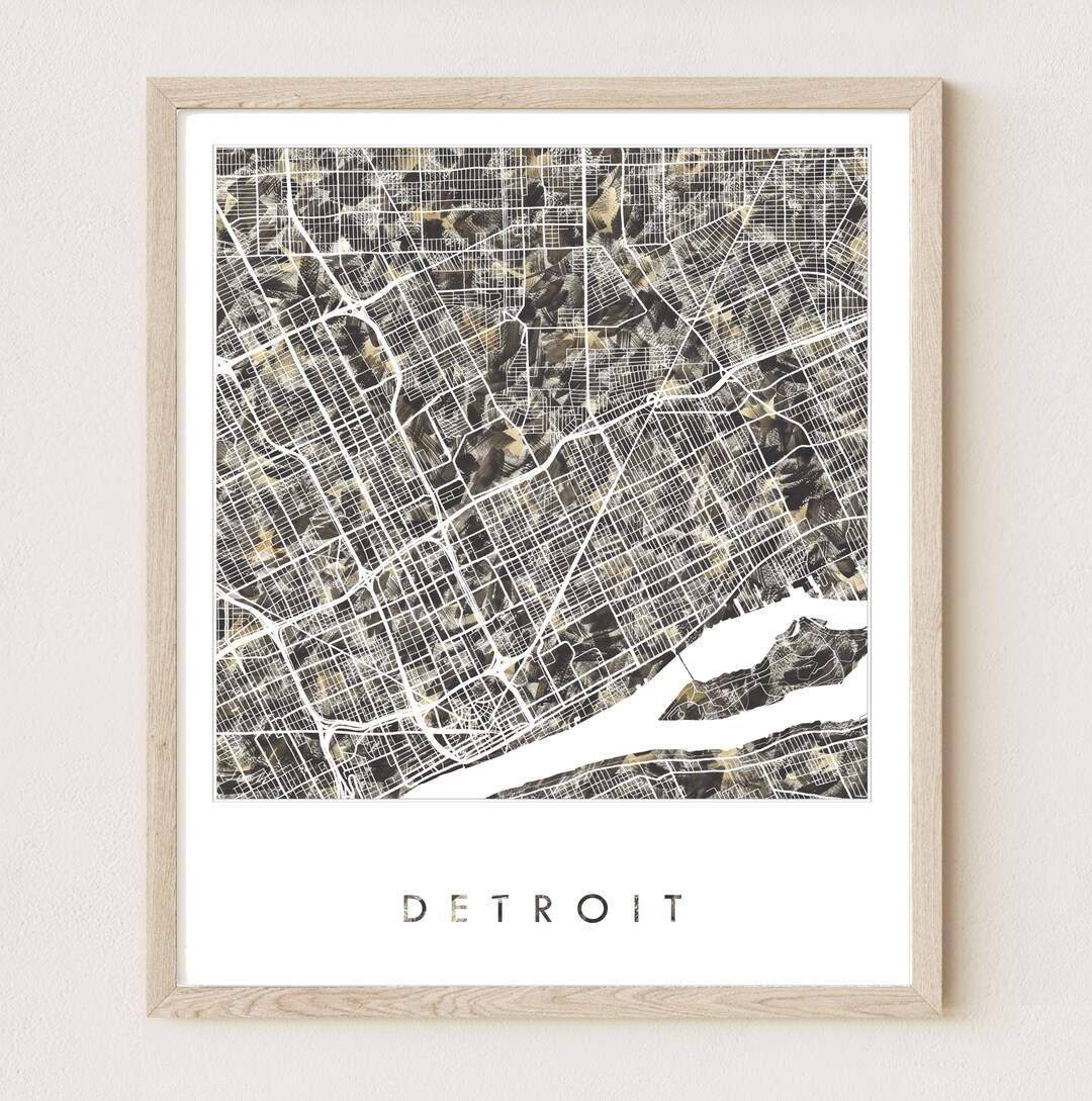 DETROIT Map Urban Fabric Watercolor Texture Painting MICHIGAN City Plan ...