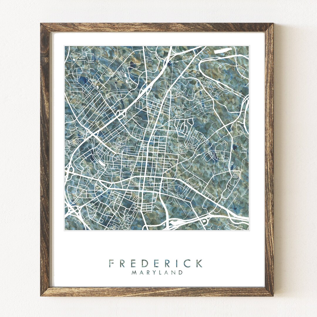 FREDERICK Maryland Map Urban Fabric Watercolor Texture Painting ...