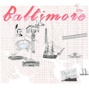 BALTIMORE Hon Charms Landmarks City Map (watercolor Print + Original ...