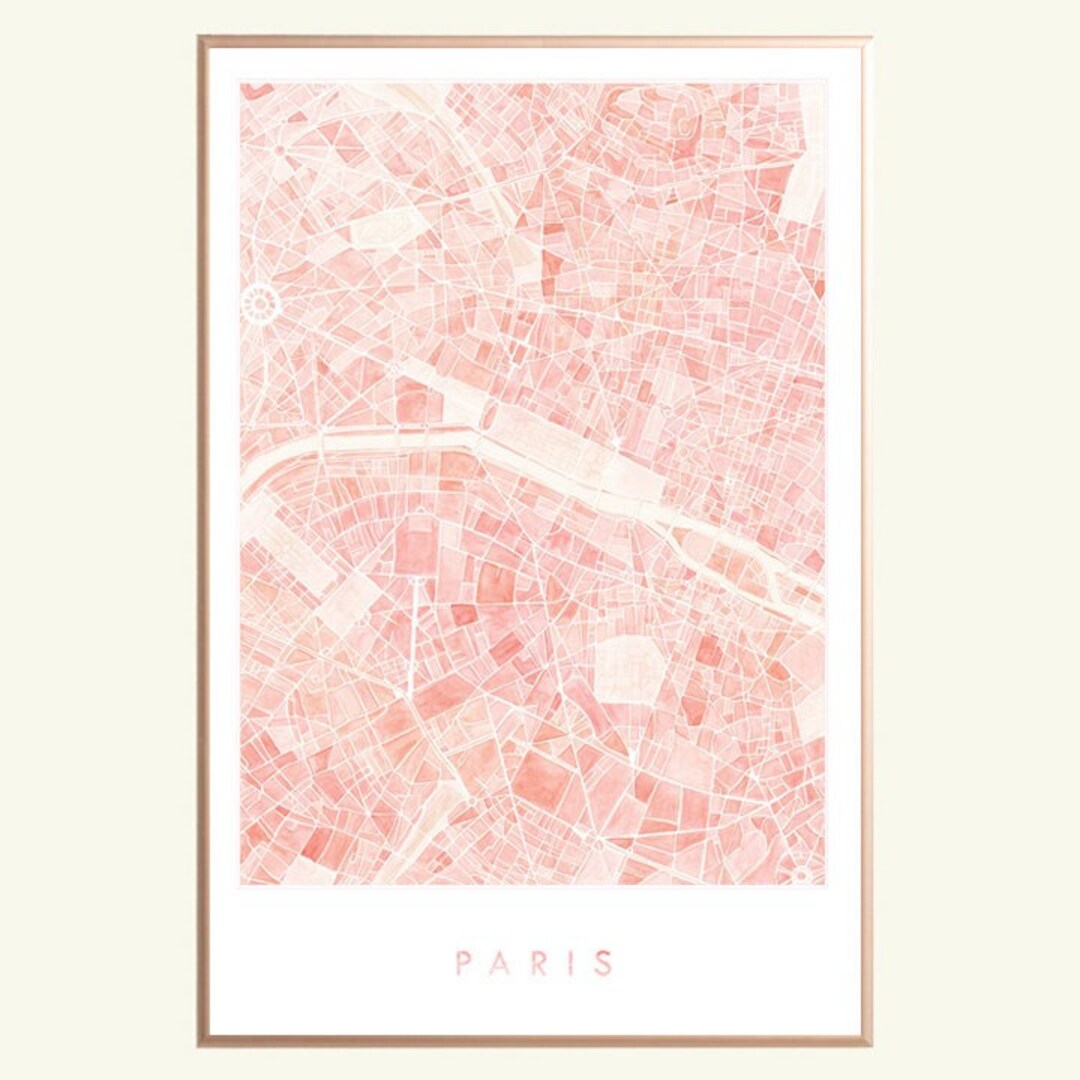 PARIS Map Hand Painted Watercolor Print FRANCE City Block Plan art ...