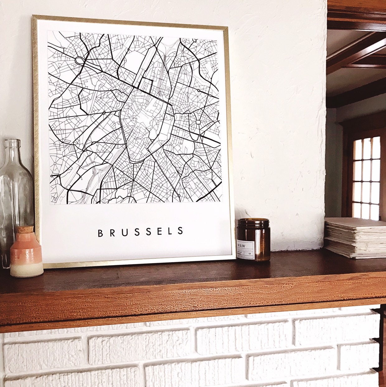 BRUSSELS Map Hand Drawn Street Map BELGIUM City Map Drawing Black and ...