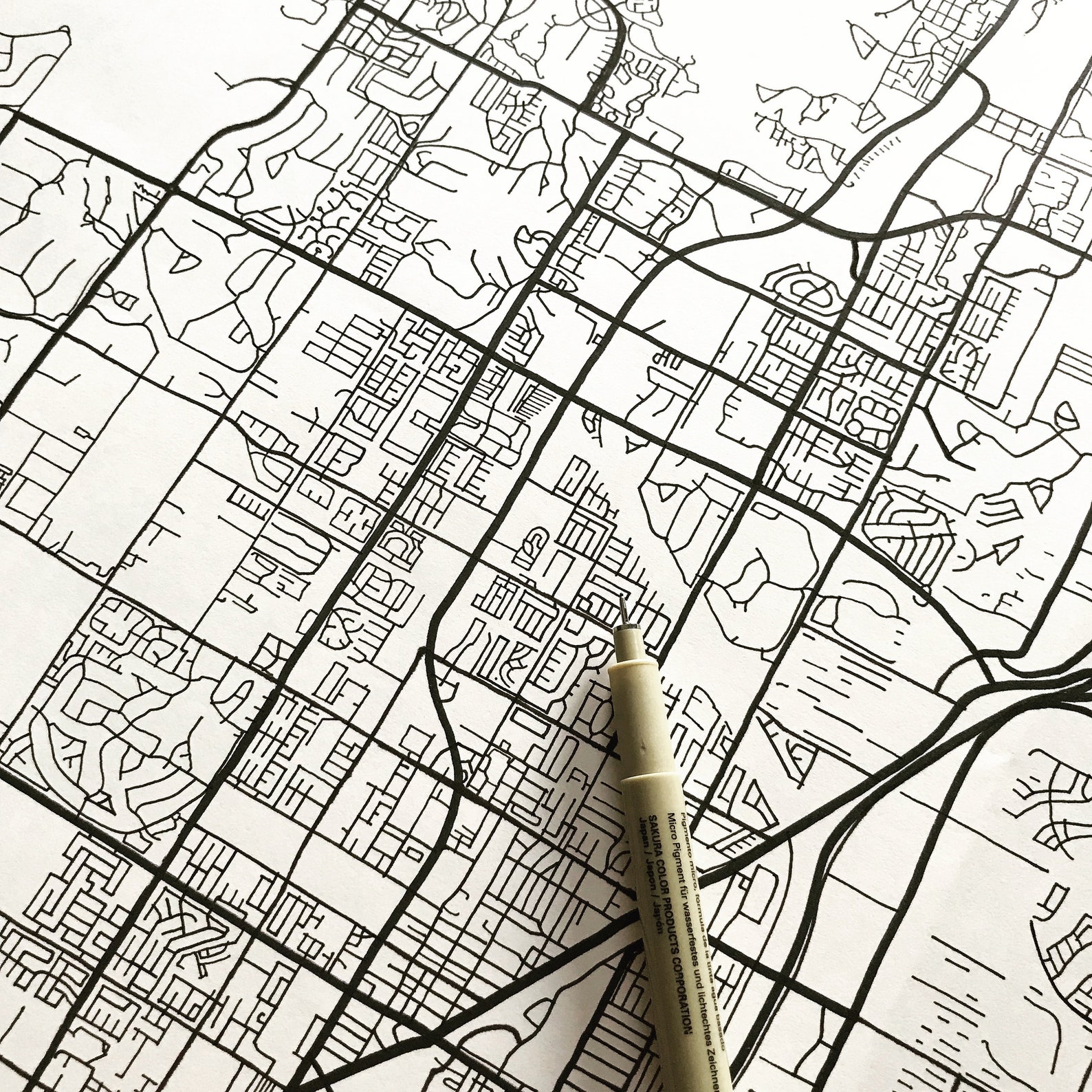 INDIO Palm Springs Hand Drawn Map CALIFORNIA City Map Drawing Black and ...