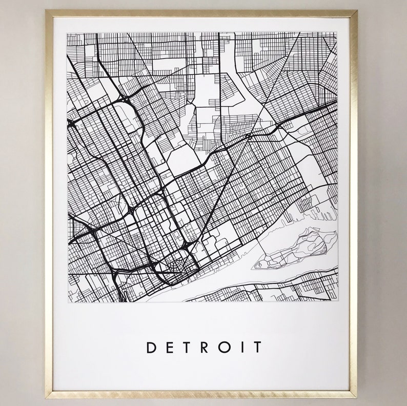 DETROIT Map Street Map MICHIGAN City Map Drawing Black and - Etsy