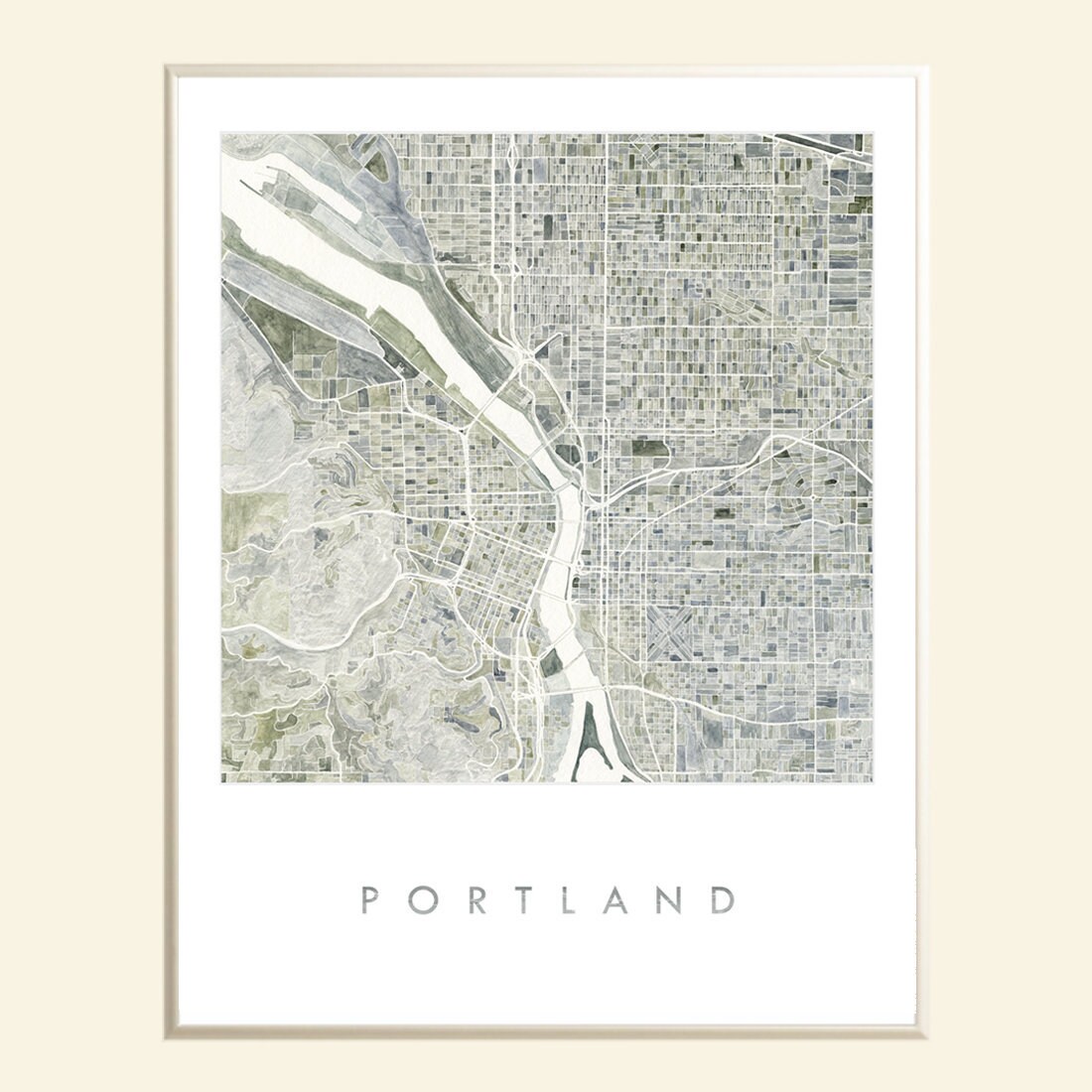 PORTLAND Map Watercolor Print OREGON City Block Plan Art | Etsy