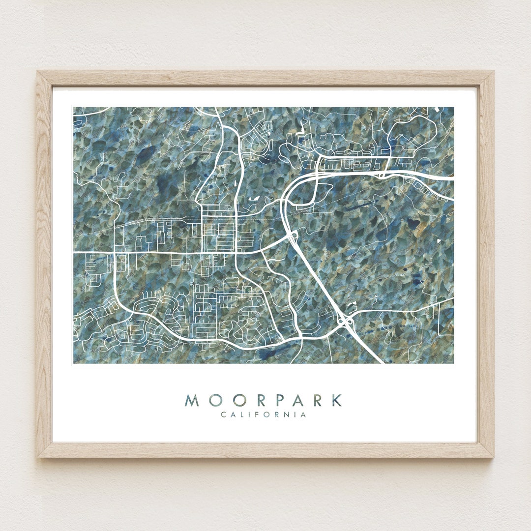 MOORPARK Map Urban Fabric Watercolor Texture Painting CALIFORNIA City ...