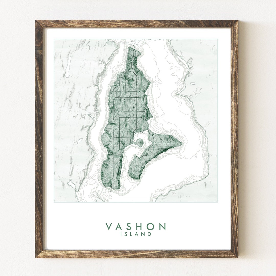 VASHON Map Hand Drawn Topographic Map WASHINGTON Bathymetric Map ...