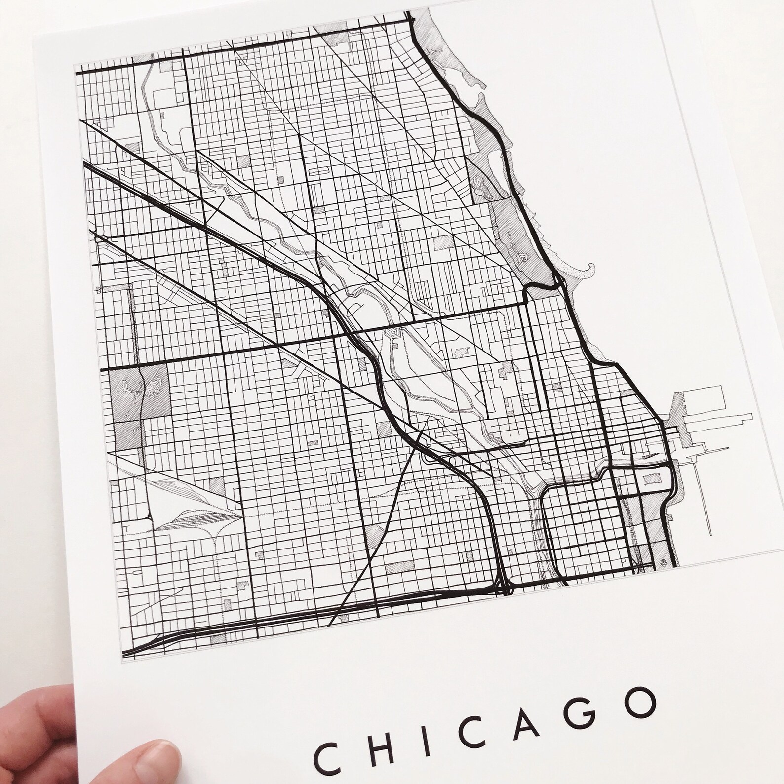 CHICAGO Map Hand Drawn Street Map ILLINOIS City Map Drawing | Etsy