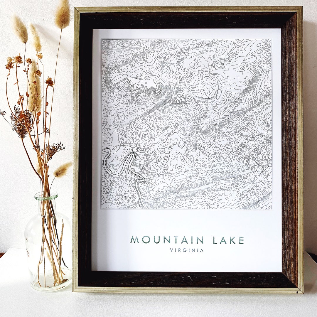 Mountain Lake VIRGINIA Hand Drawn Topographic Map Drawing (art Print ...
