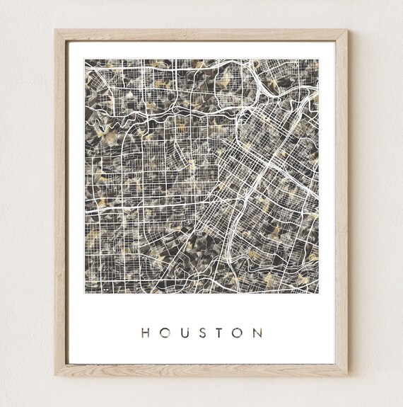 HOUSTON Map Urban Fabric Watercolor Texture Painting Texas | Etsy