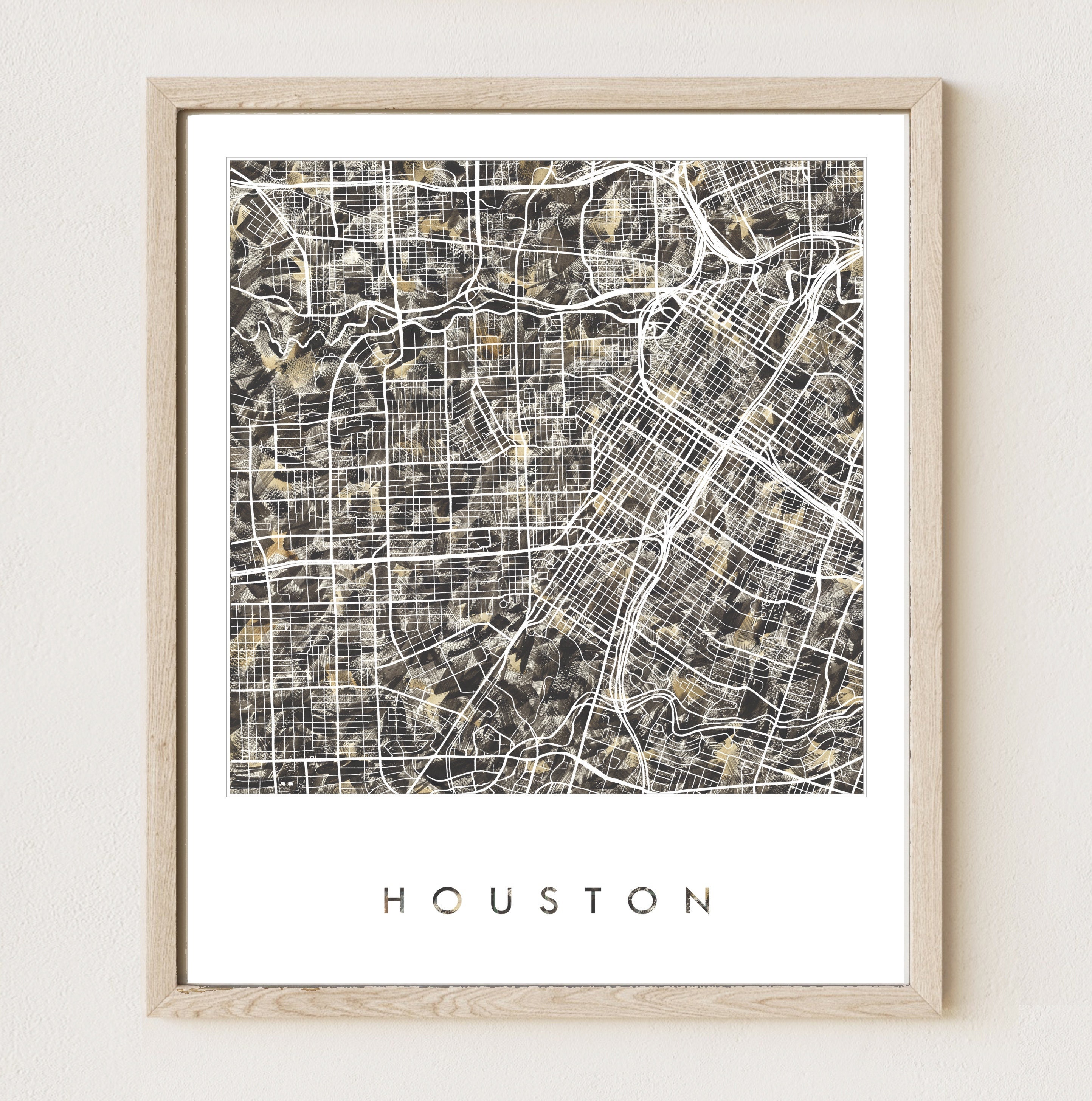HOUSTON Map Urban Fabric Watercolor Texture Painting Texas City Plan ...